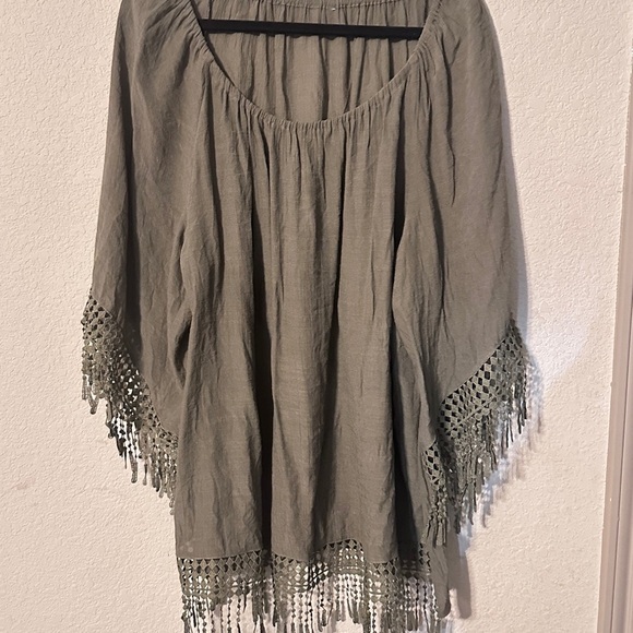 Tops | Chic Fringe Detail Womens Tunic In Olive | Poshmark